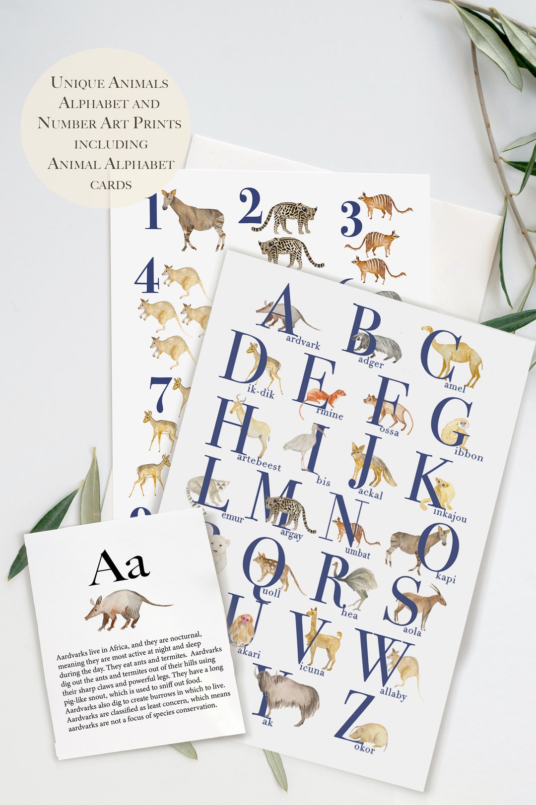 Animal Alphabet and Numbers Watercolor Art Print Including - Etsy