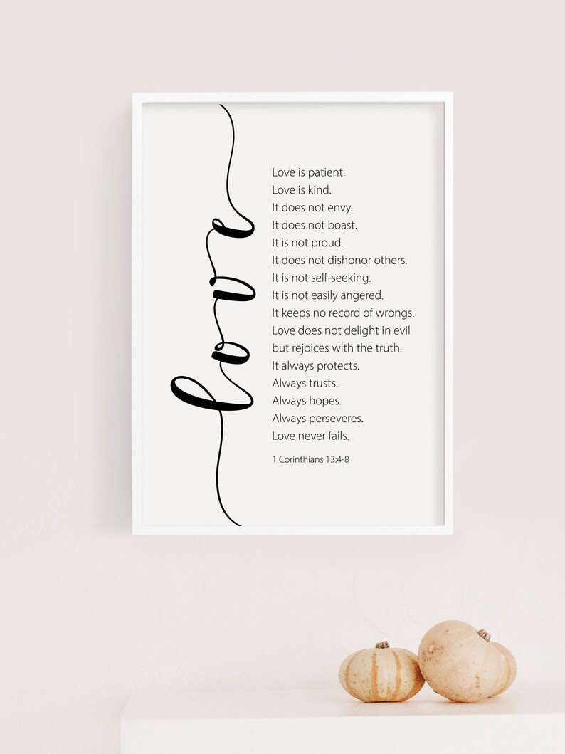 Love is Patient, 1 Corinthians 13:4-8, Christian Wall Art, Scripture ...