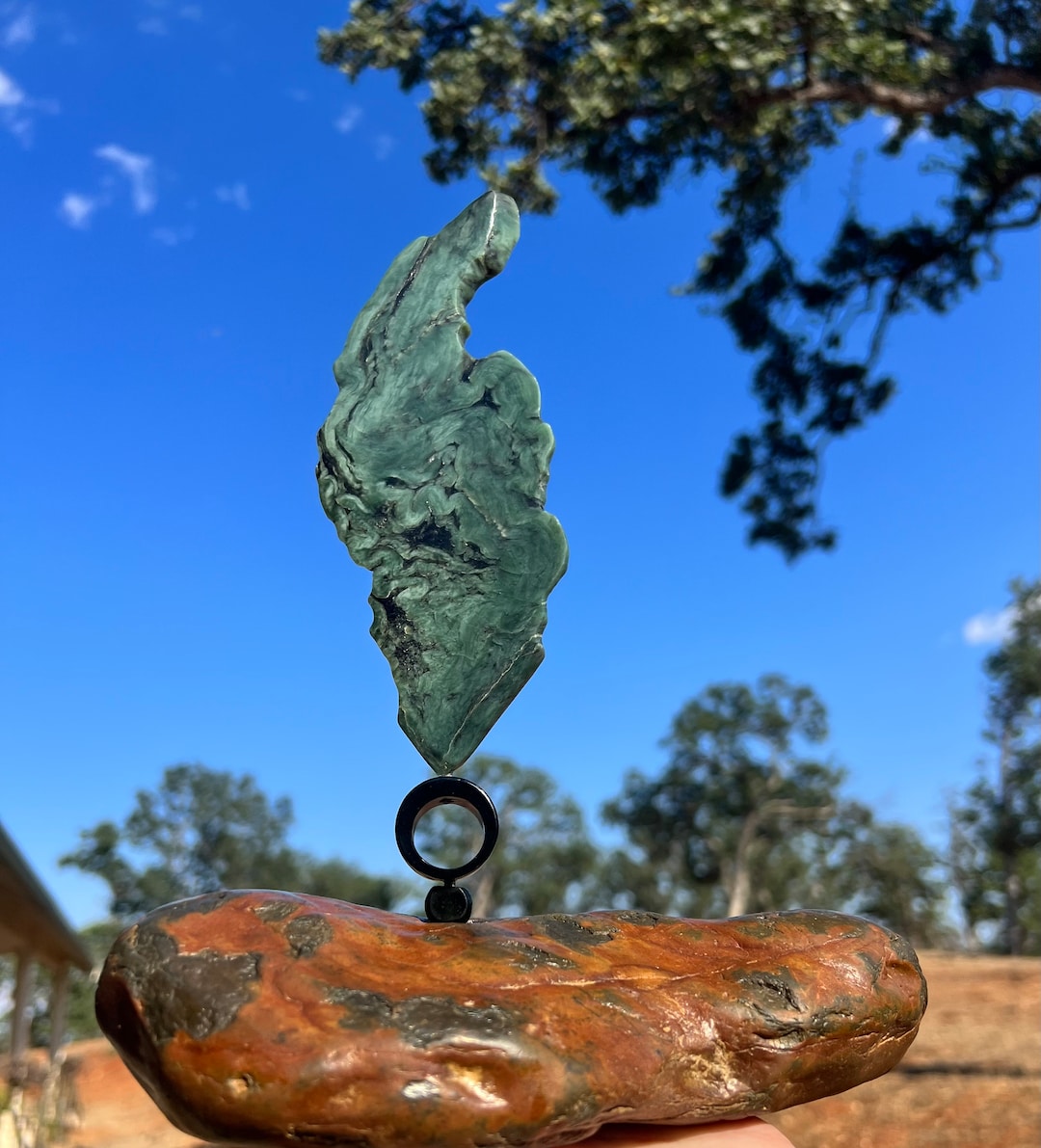 Tremolite Nephrite Jade Sculpture on Banded Iron Hematite - Etsy