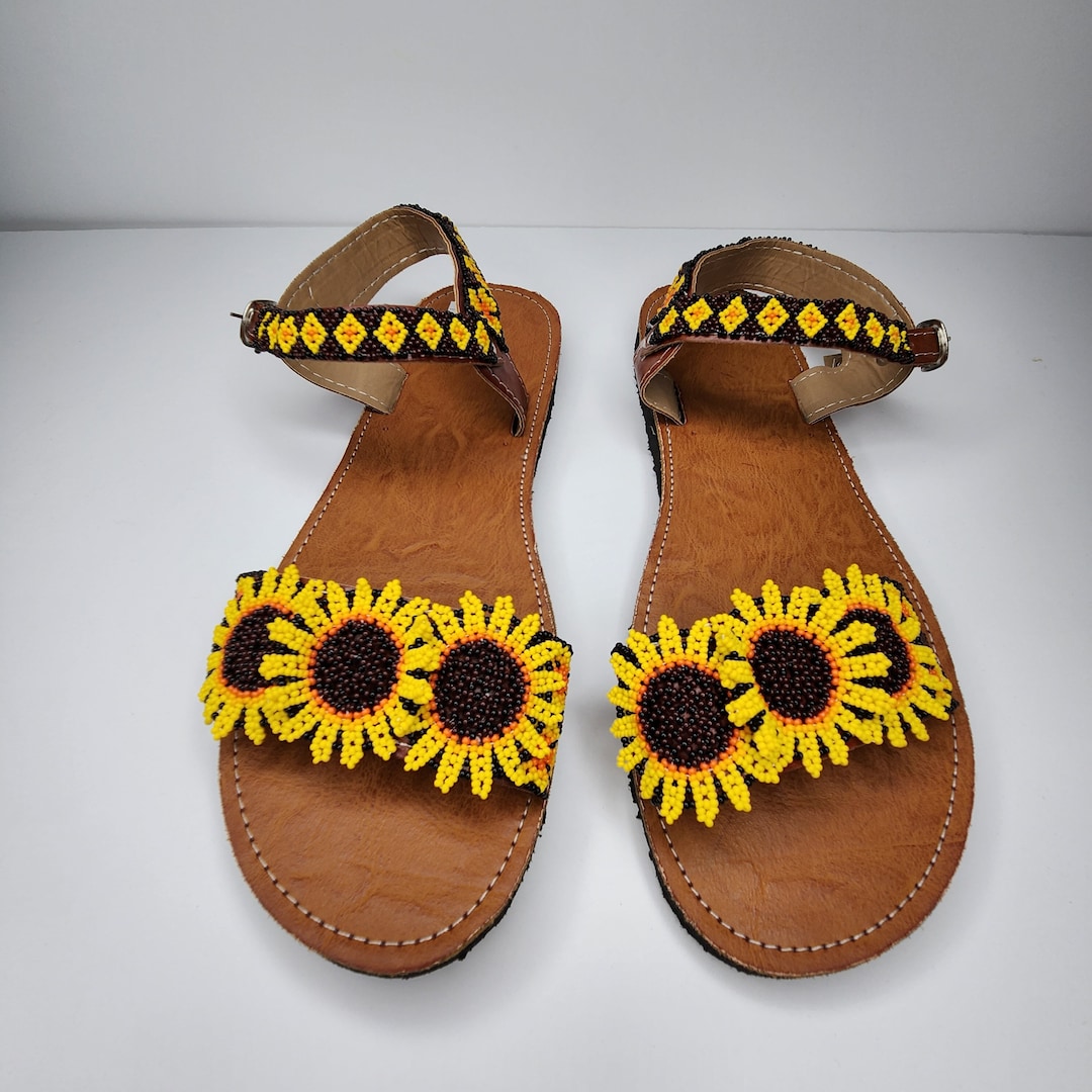 Sunflower Huichol Sandals, Huichol Shoes, Huichol Art, Huichol Culture ...
