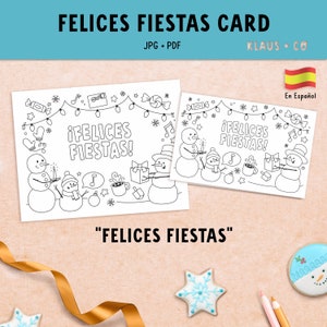 Felices Fiestas Coloring Page and Card / Printable Activity / Digital ...