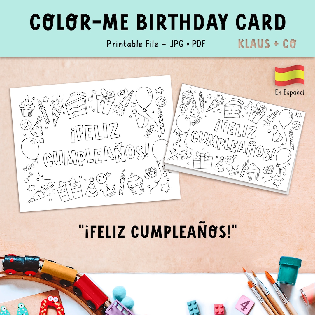 Feliz Cumpleaños Card Coloring Page / Spanish Birthday Printable ...