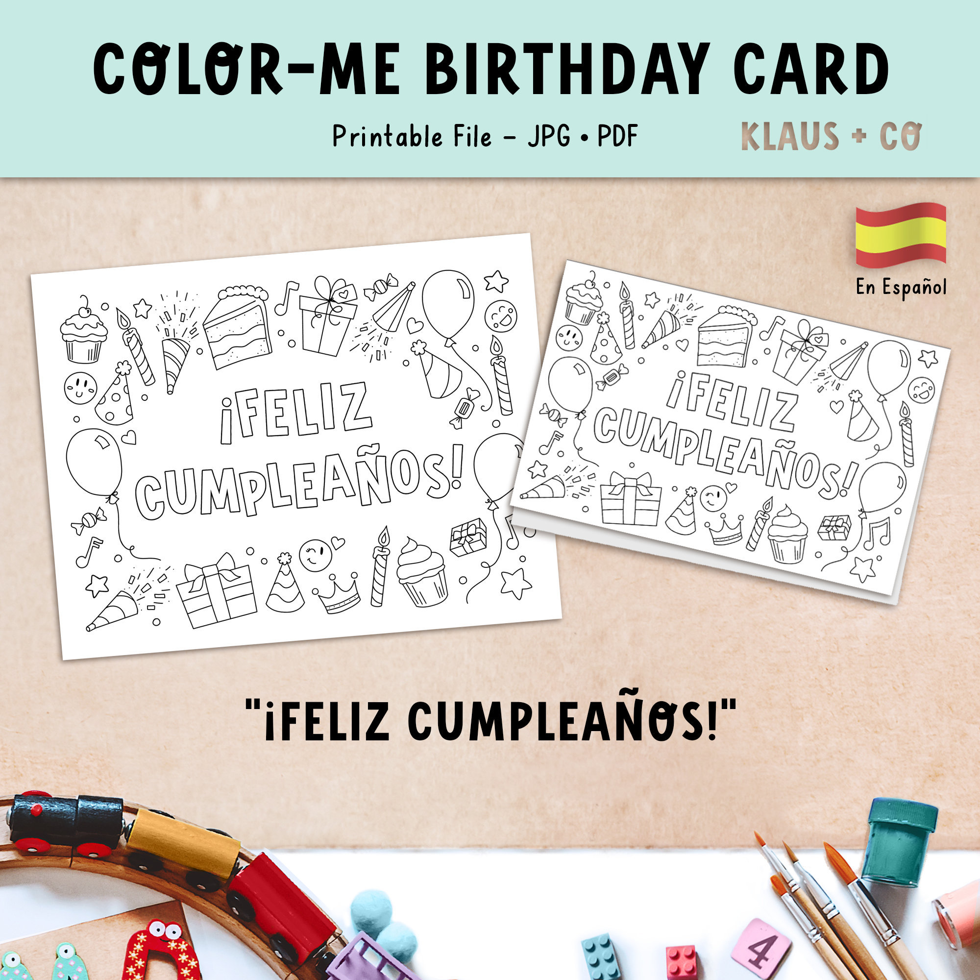 Feliz Cumpleaños Card Coloring Page / Spanish Birthday Printable ...