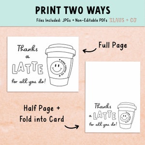Thanks a Latte Coffee Thank You Coloring Pages for Kids / Printable ...