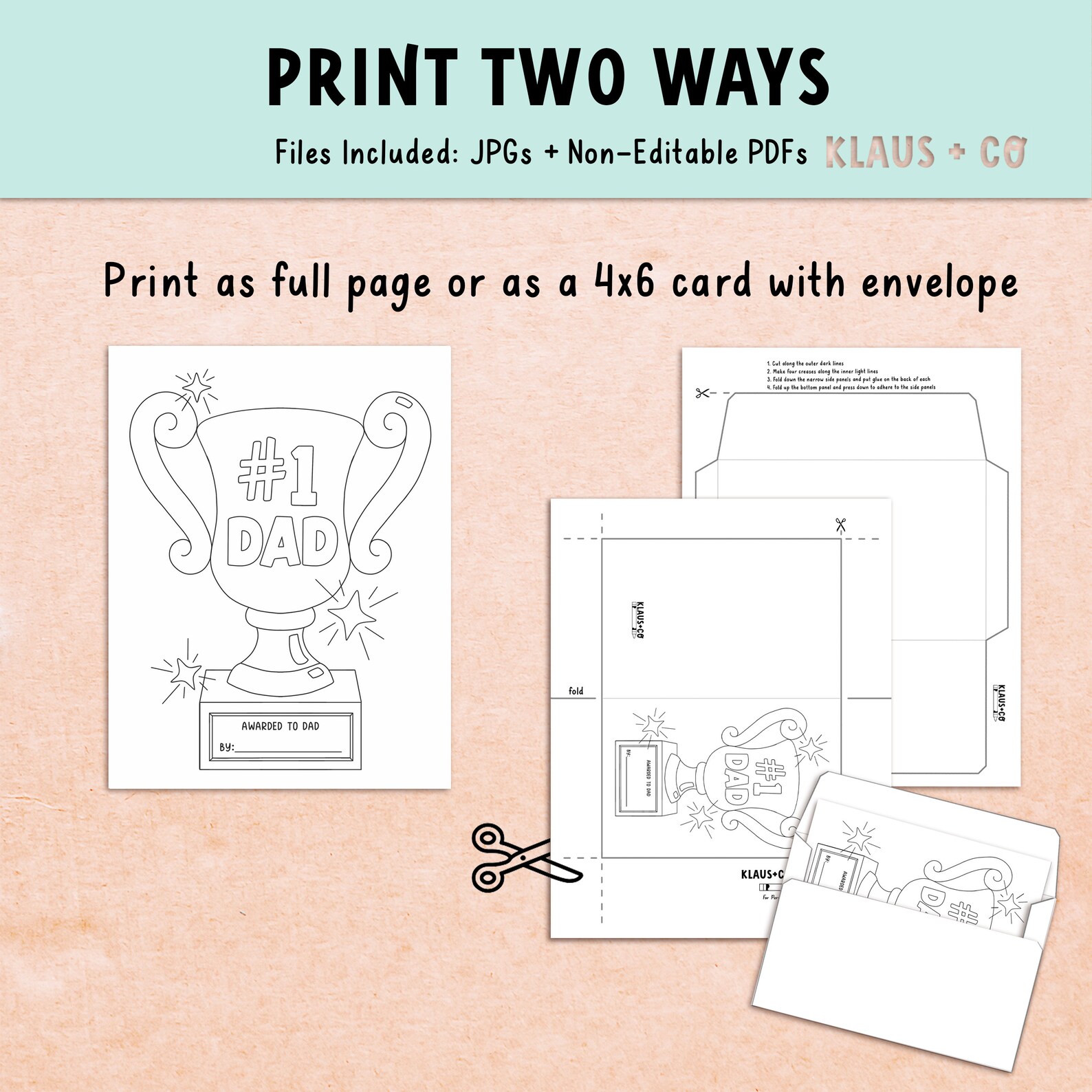 Father's Day Card #1 Dad / Coloring Card and Envelope / Digital ...