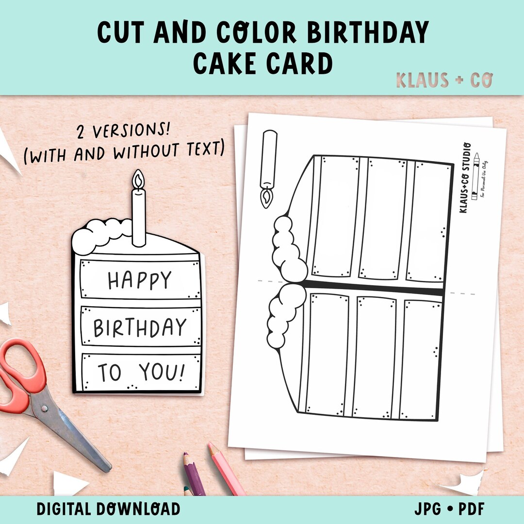 Happy Birthday Cake Slice Printable Card / Cut, Color, Glue Card for ...