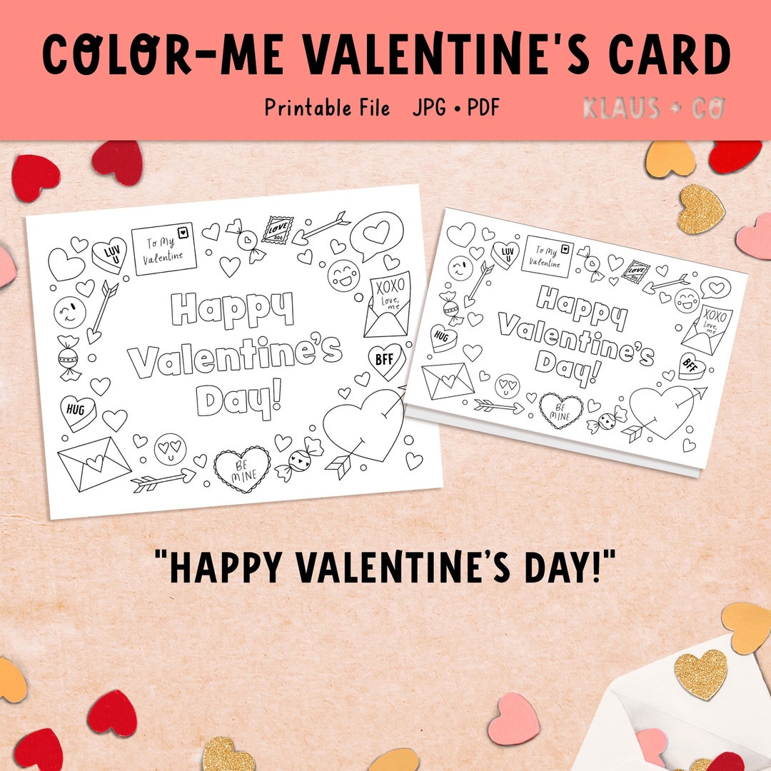Valentine's Day Card Coloring Page / Printable Activity - Etsy