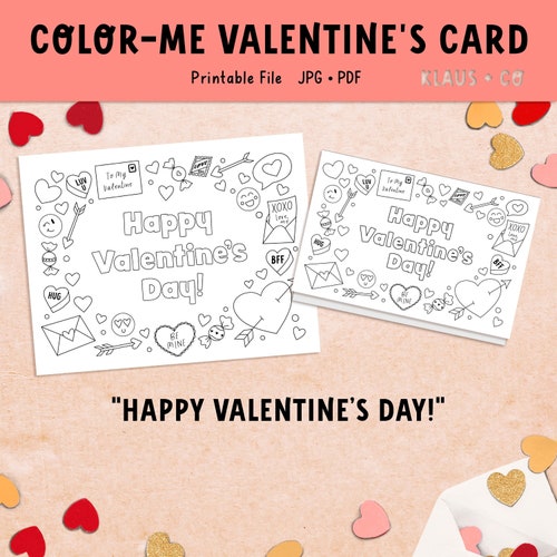 Valentine's Day Card Coloring Page / Printable Activity - Etsy