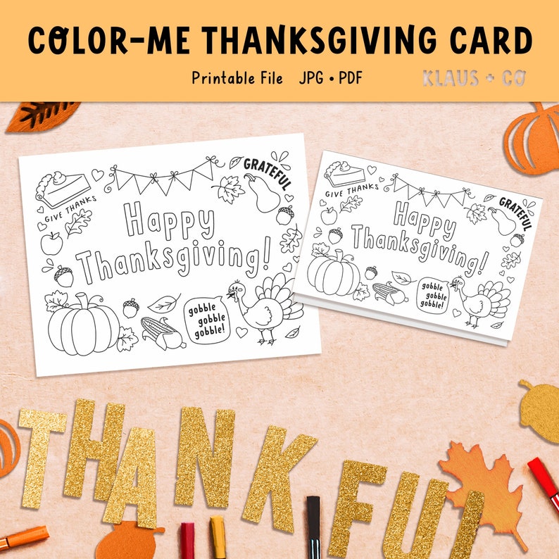 Happy Thanksgiving Card Coloring Page / Printable Activity / Digital ...