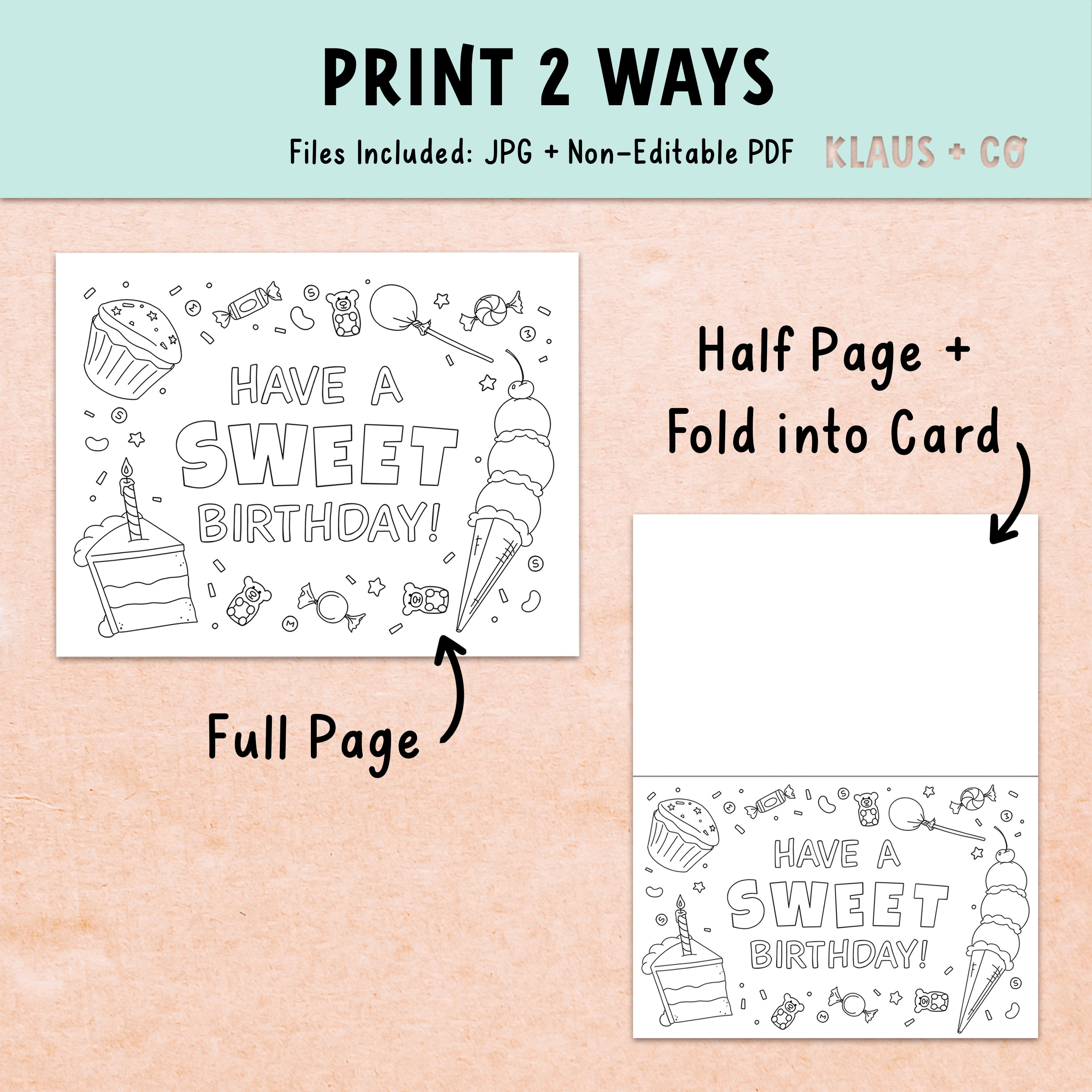 Have a Sweet Birthday Card Coloring Page / Printable Activity / Happy ...
