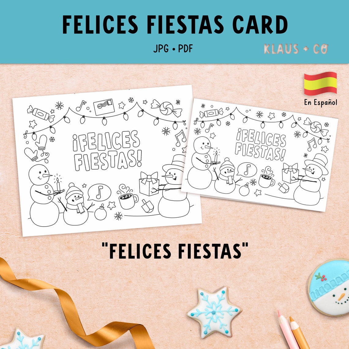 Felices Fiestas Coloring Page and Card / Printable Activity / Digital ...