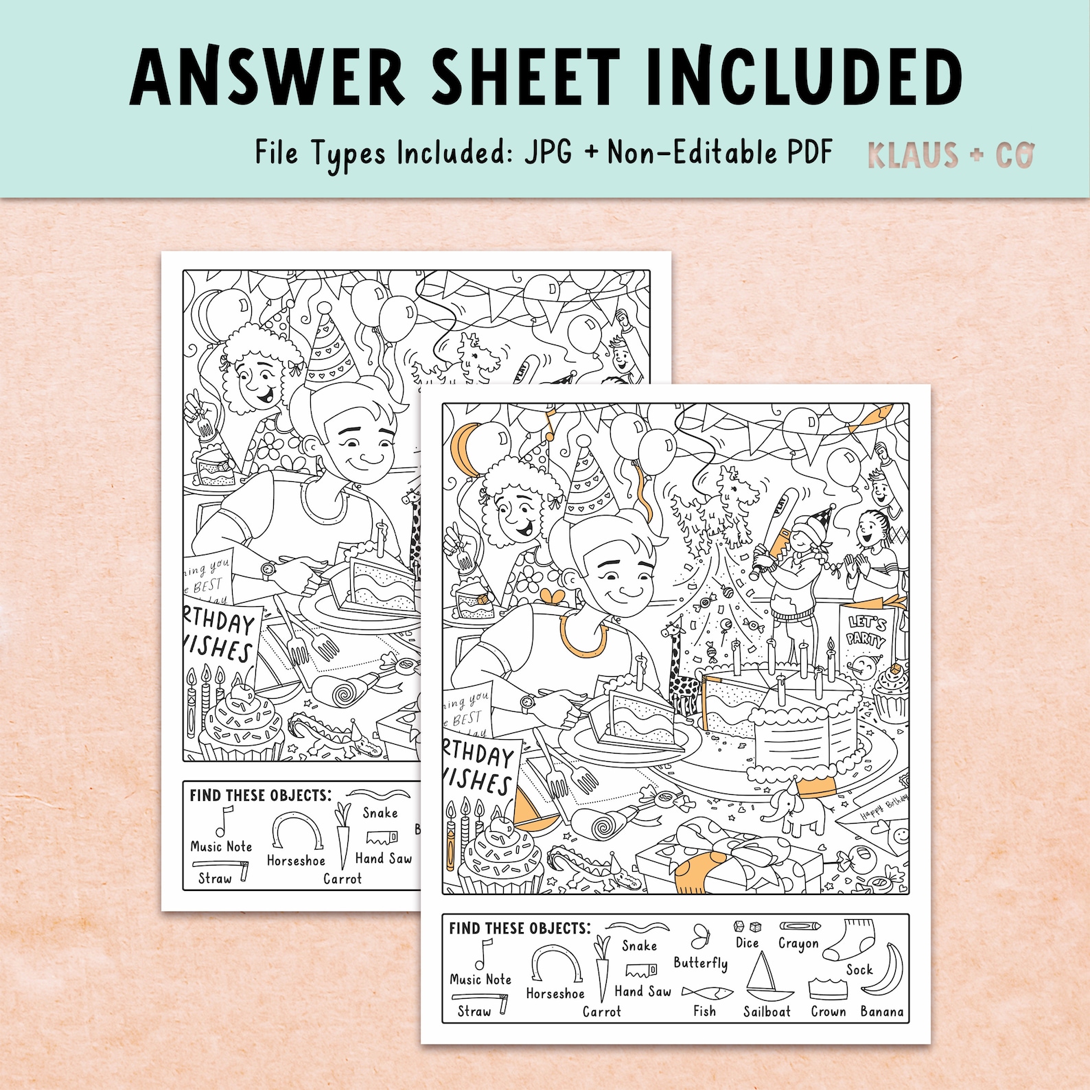 Color and Find Hidden Object Birthday Coloring Page / Printable ...