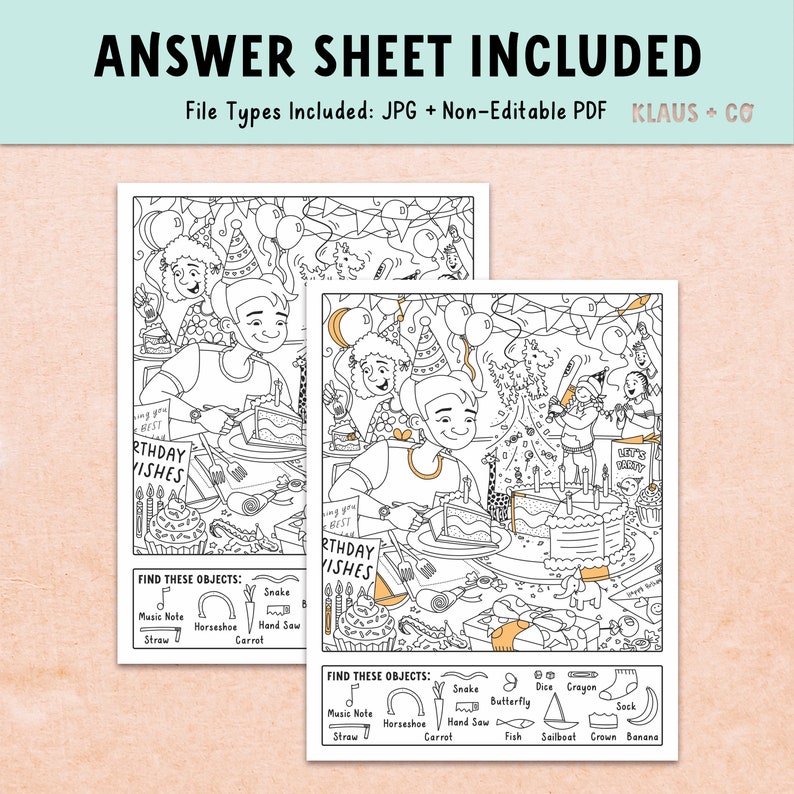 Color and Find Hidden Object Birthday Coloring Page / Printable ...