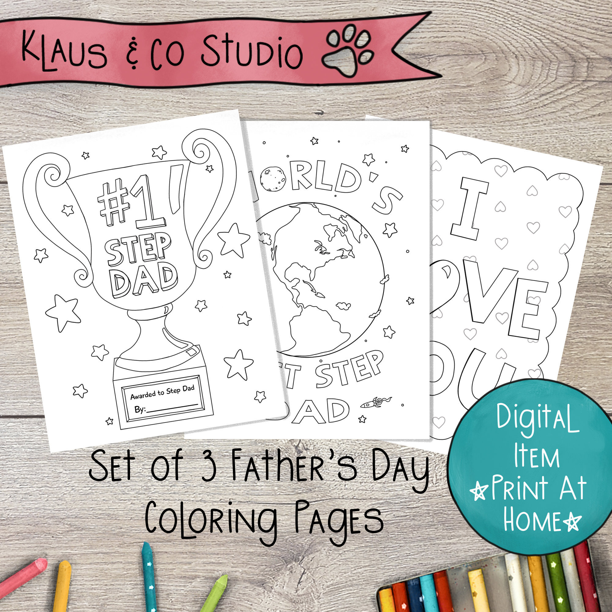 Step Dad Set of 3 Coloring Pages for Father's Day / | Etsy UK