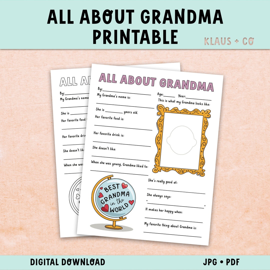 All About Grandma Gift for Mother's Day / Printable Coloring Card for ...