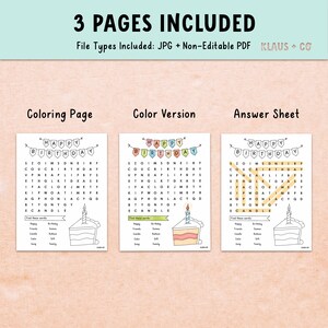 Birthday Word Search / Coloring Page / Printable Activity - Etsy