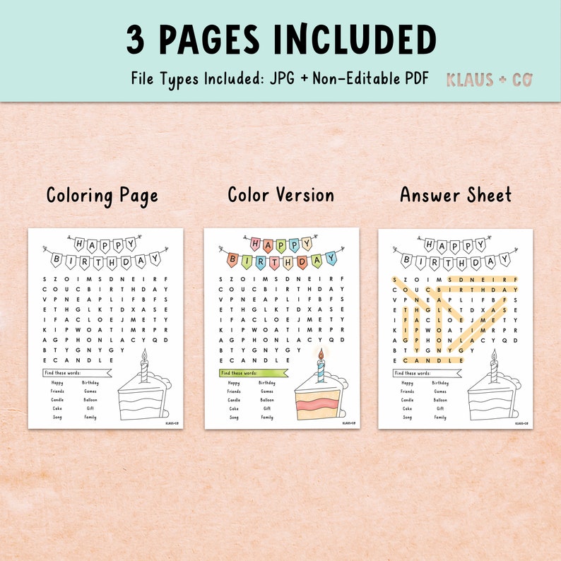 Birthday Word Search / Coloring Page / Printable Activity - Etsy