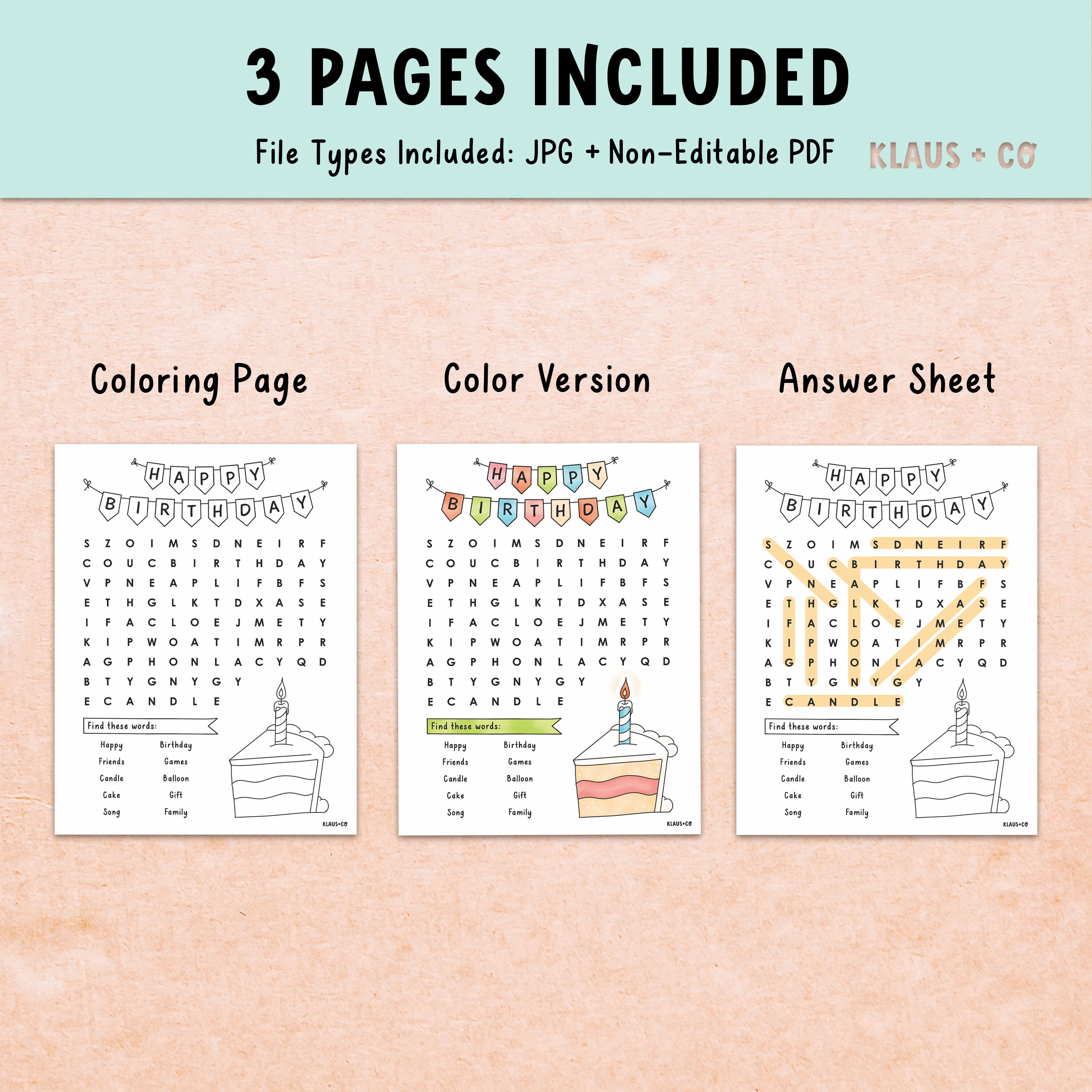 Birthday Word Search / Coloring Page / Printable Activity - Etsy