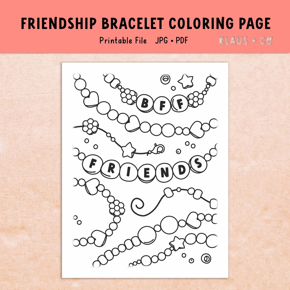 Friendship Bracelet Coloring Page With Bold Lines / Printable Activity ...