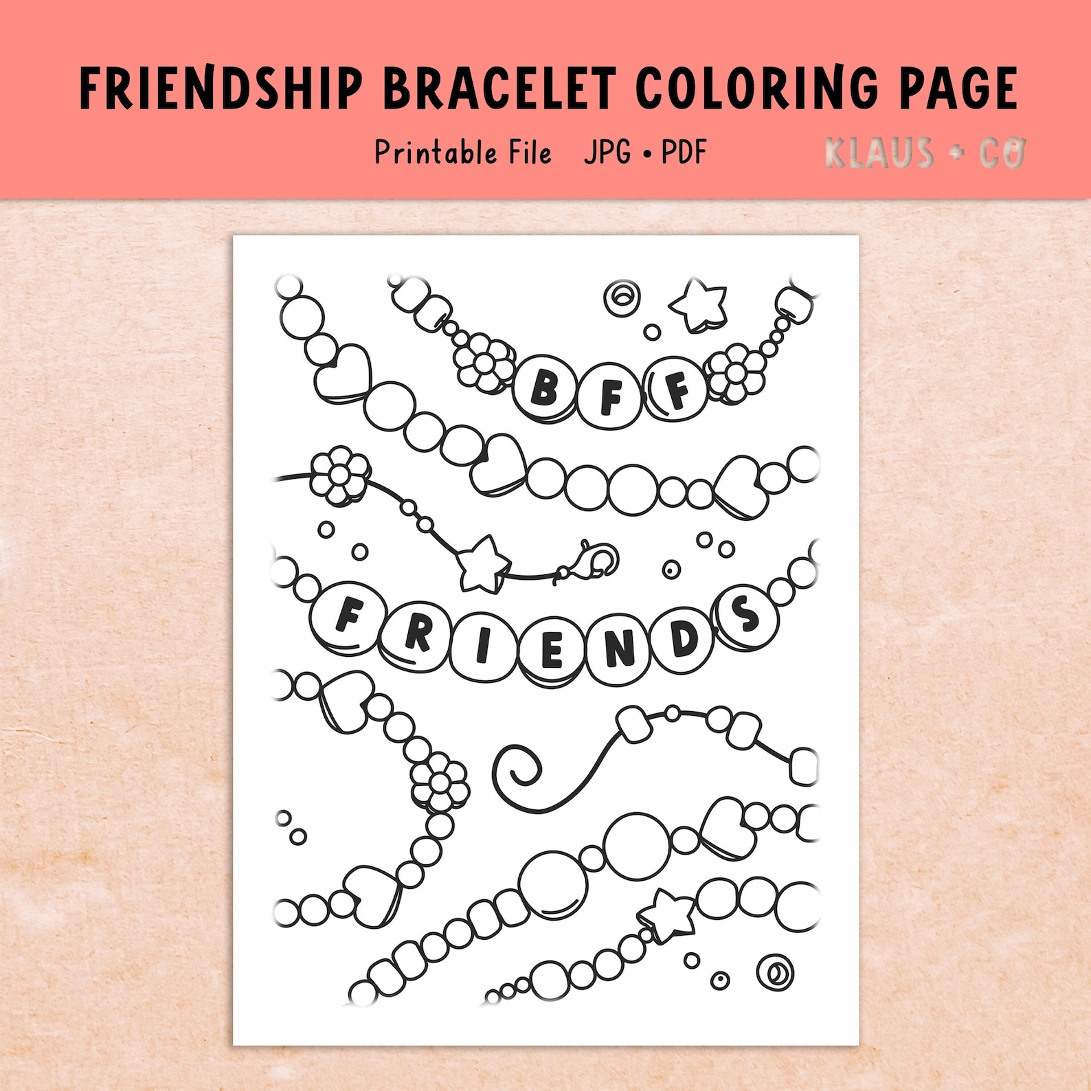 Friendship Bracelet Coloring Page With Bold Lines / Printable Activity ...
