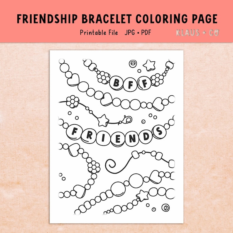 Friendship Bracelet Coloring Page With Bold Lines / Printable Activity ...