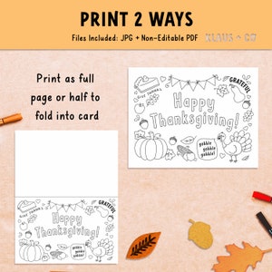 Happy Thanksgiving Card Coloring Page / Printable Activity / Digital ...