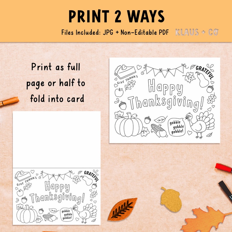 Happy Thanksgiving Card Coloring Page / Printable Activity / Digital ...