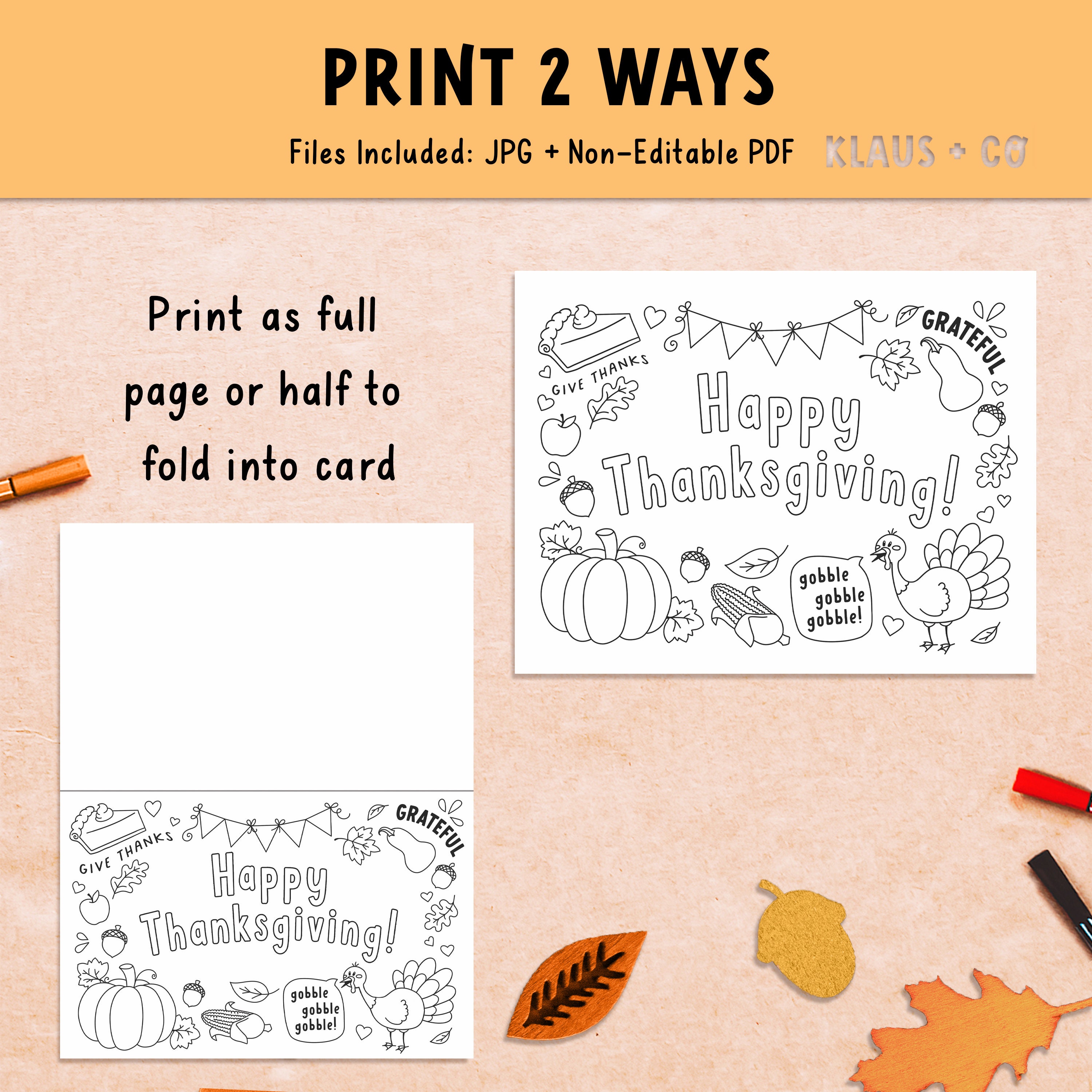 Happy Thanksgiving Card Coloring Page / Printable Activity / Digital ...