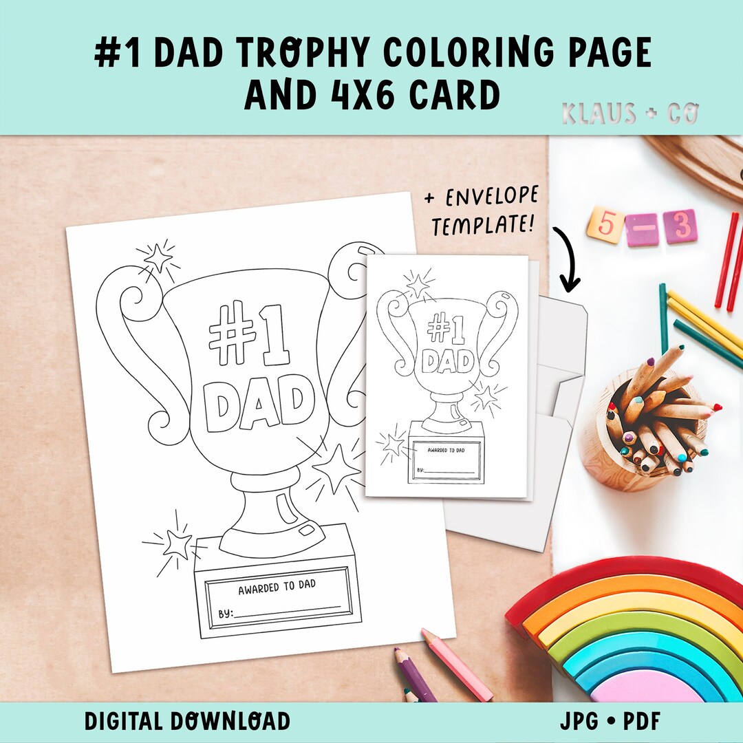 Father's Day Card #1 Dad / Coloring Card and Envelope / Digital ...