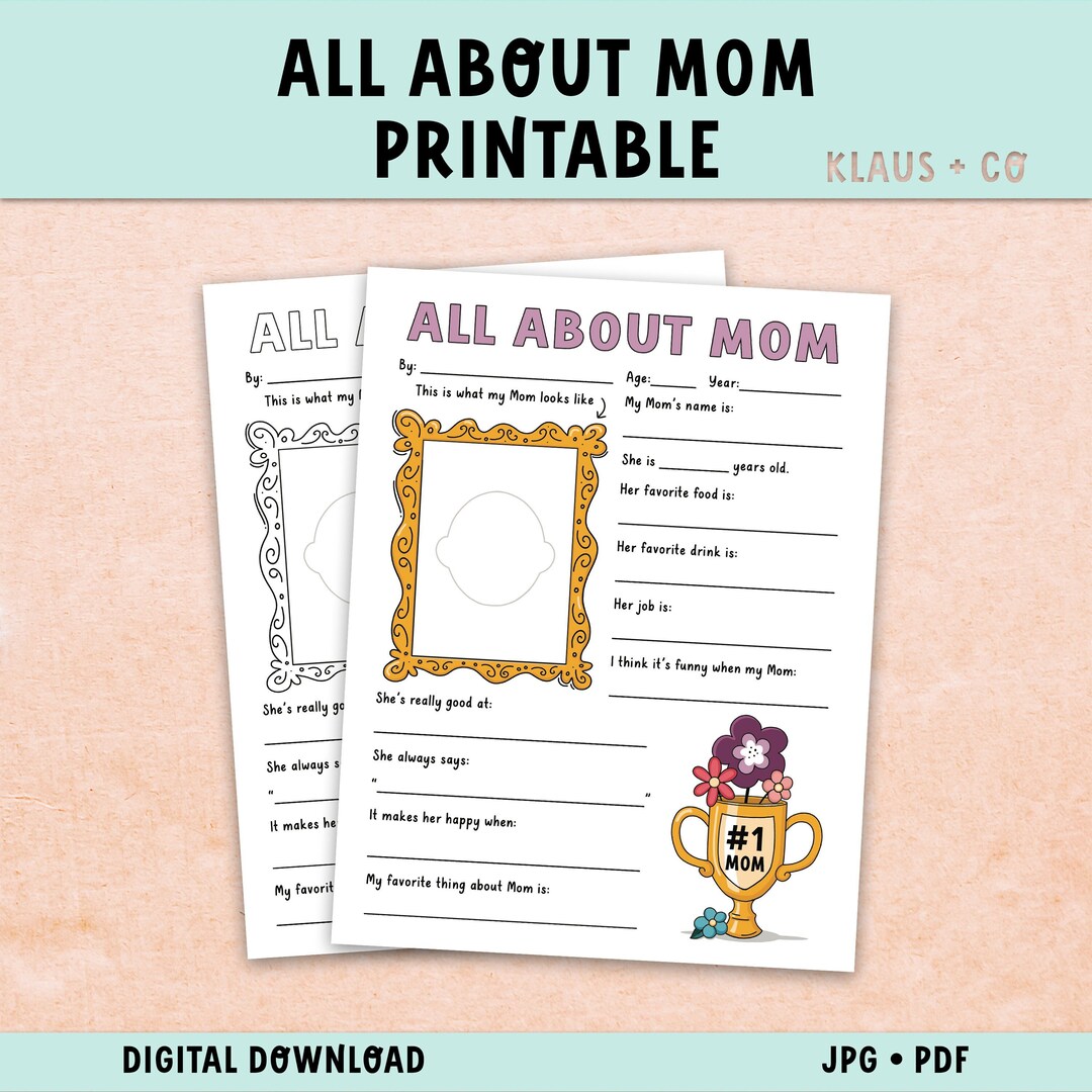 All About Mom Gift for Mother's Day / Printable Coloring Card for Kids ...
