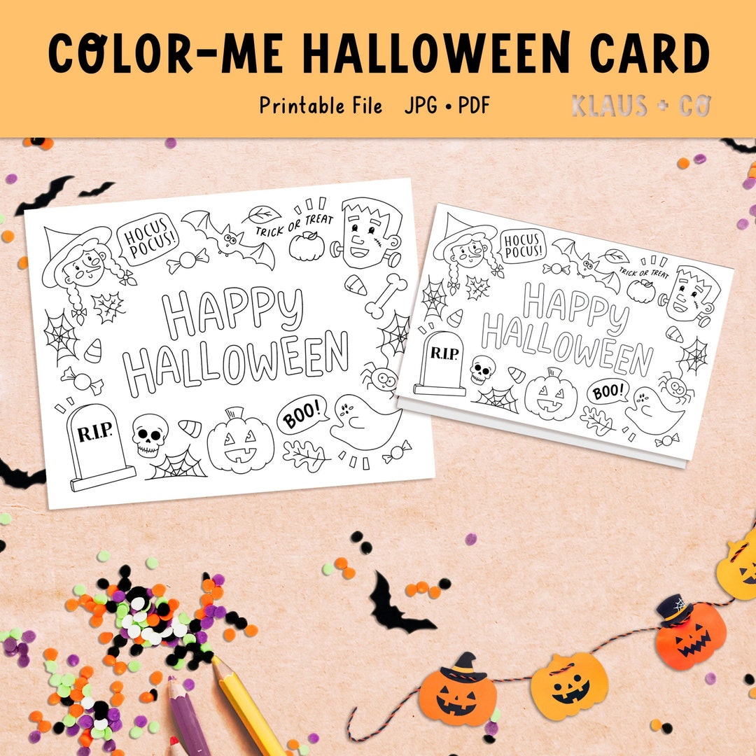 Happy Halloween Card Coloring Page / Printable Activity / Digital ...