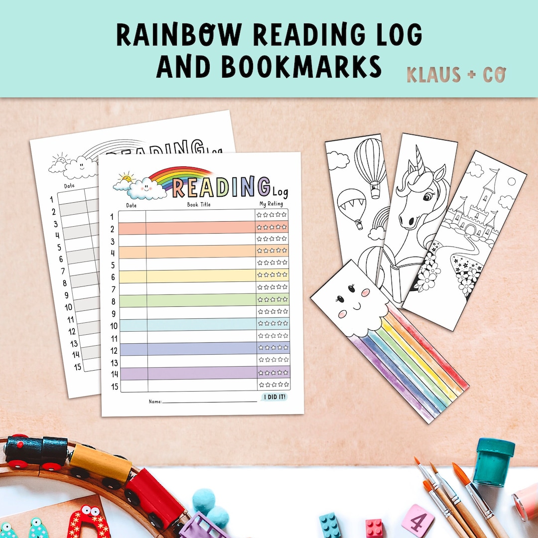 Rainbow Reading Log for Kids / Coloring Bookmarks / Printable Activity ...