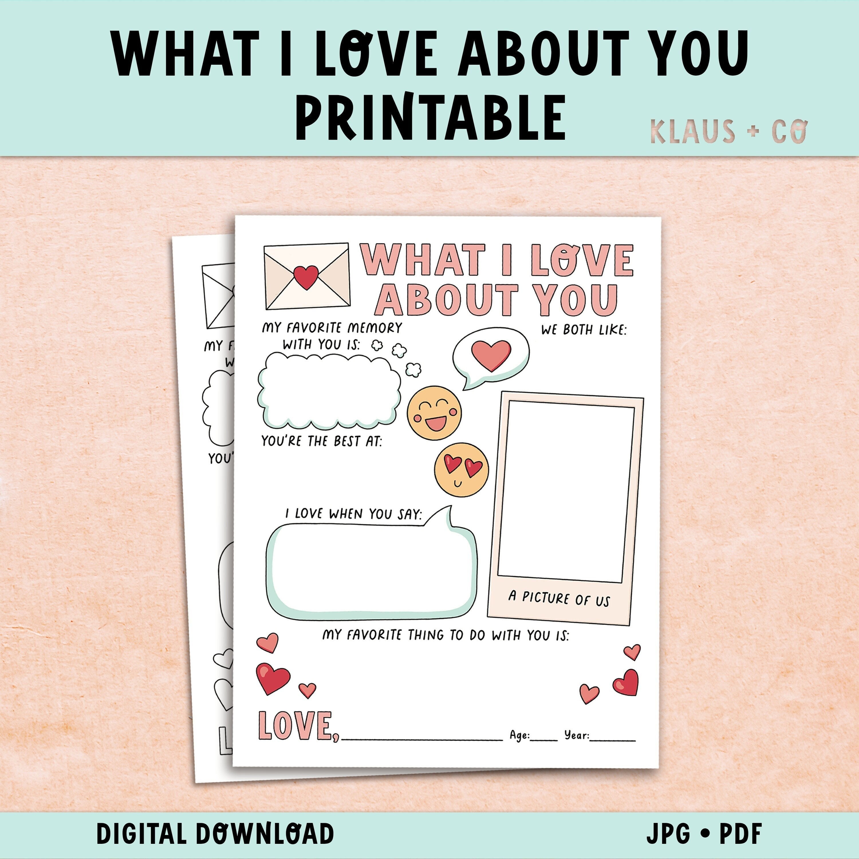 What I Love About You Coloring Page Valentine's Day / Printable Card ...