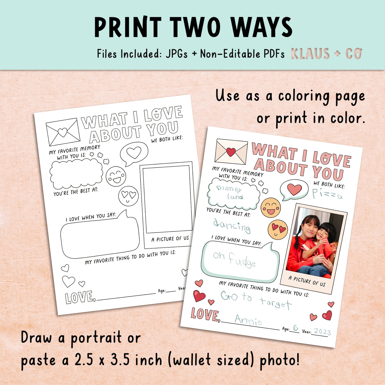 What I Love About You Coloring Page Valentine's Day / Printable Card ...