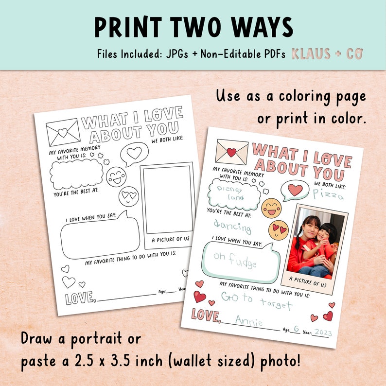 What I Love About You Coloring Page Valentine's Day / Printable Card ...