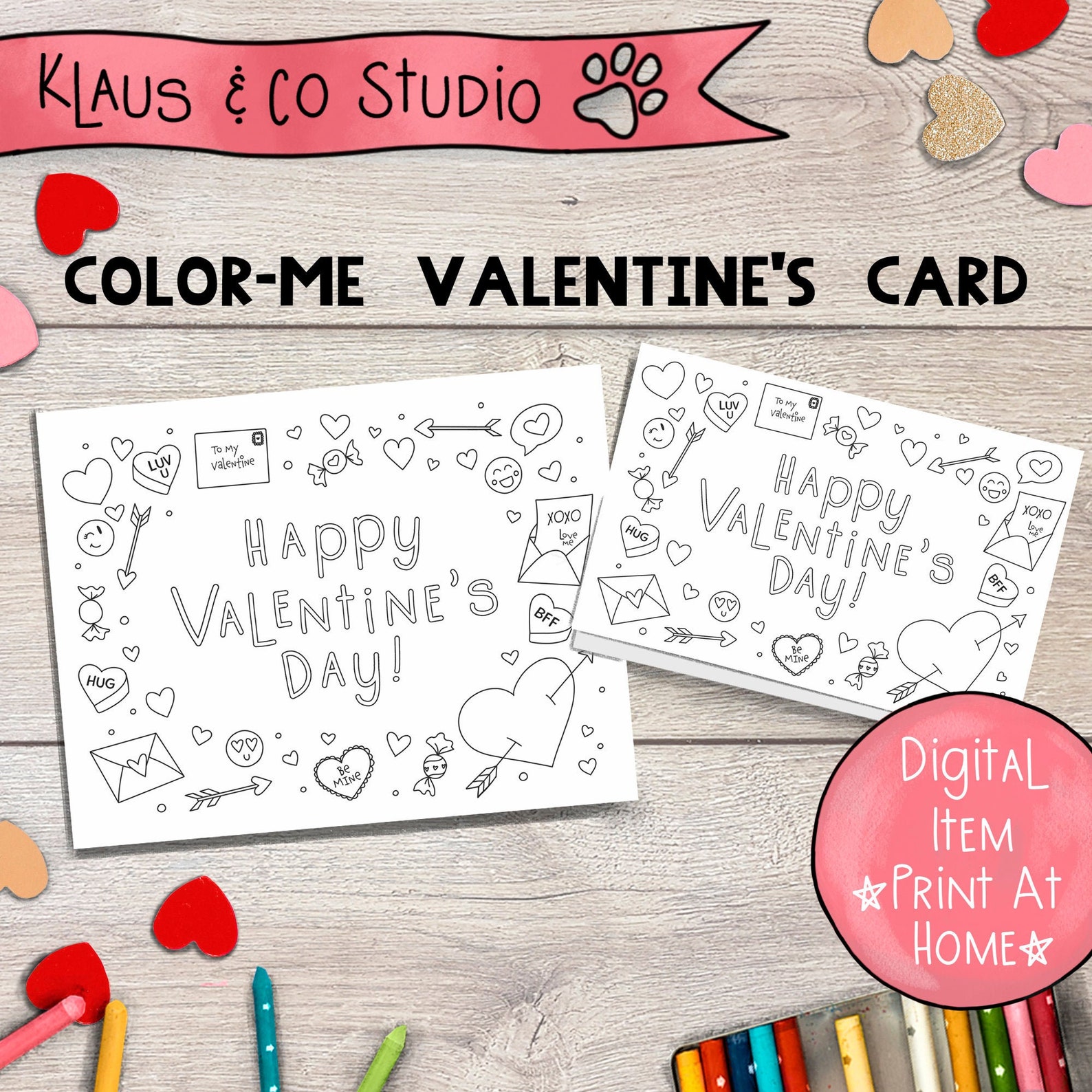 Valentine's Day Card Coloring Page / Printable Activity | Etsy