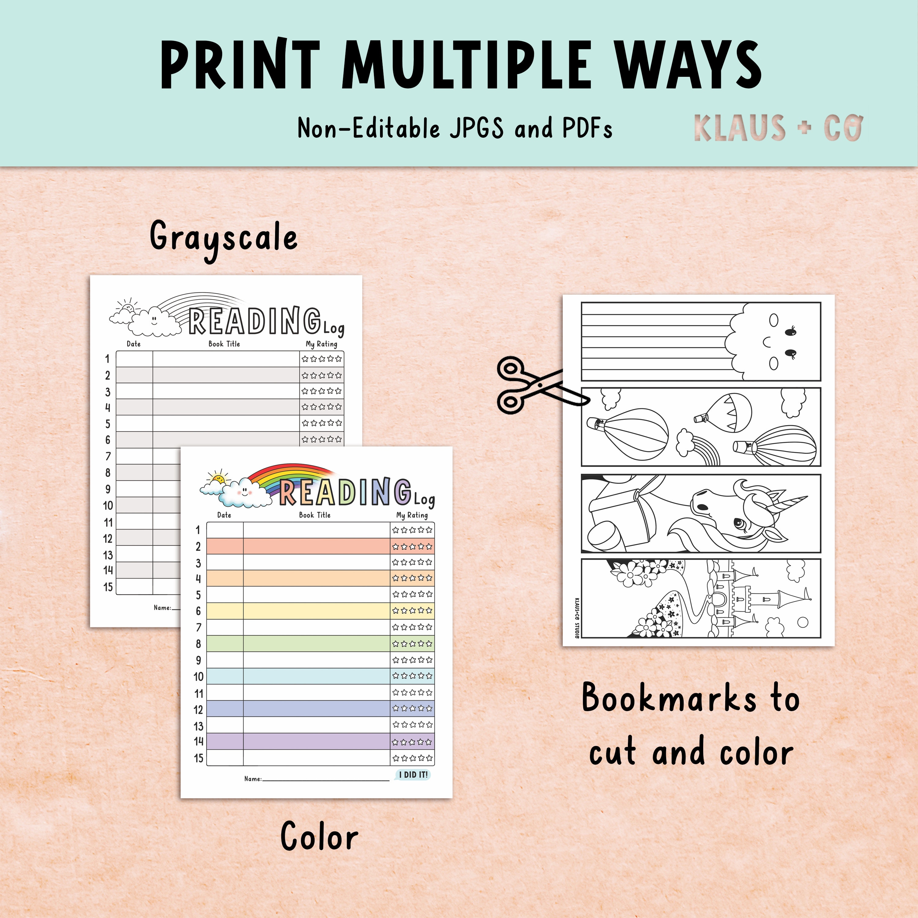 Rainbow Reading Log for Kids / Coloring Bookmarks / Printable Activity ...