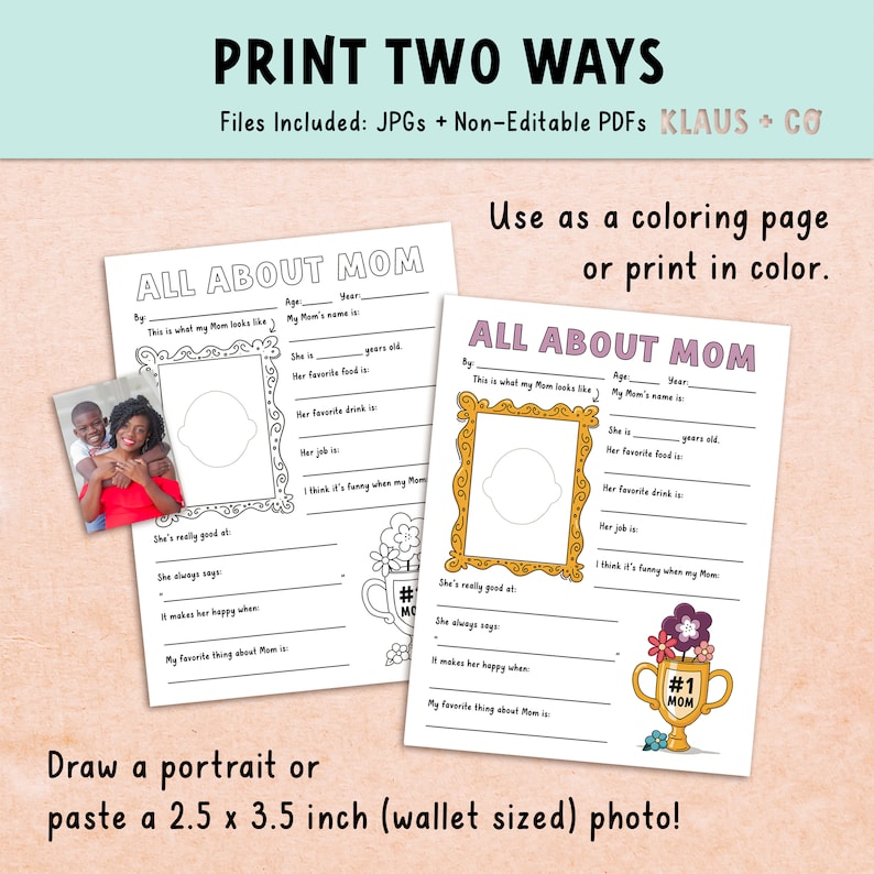 All About Mom Gift for Mother's Day / Printable Coloring Card for Kids ...