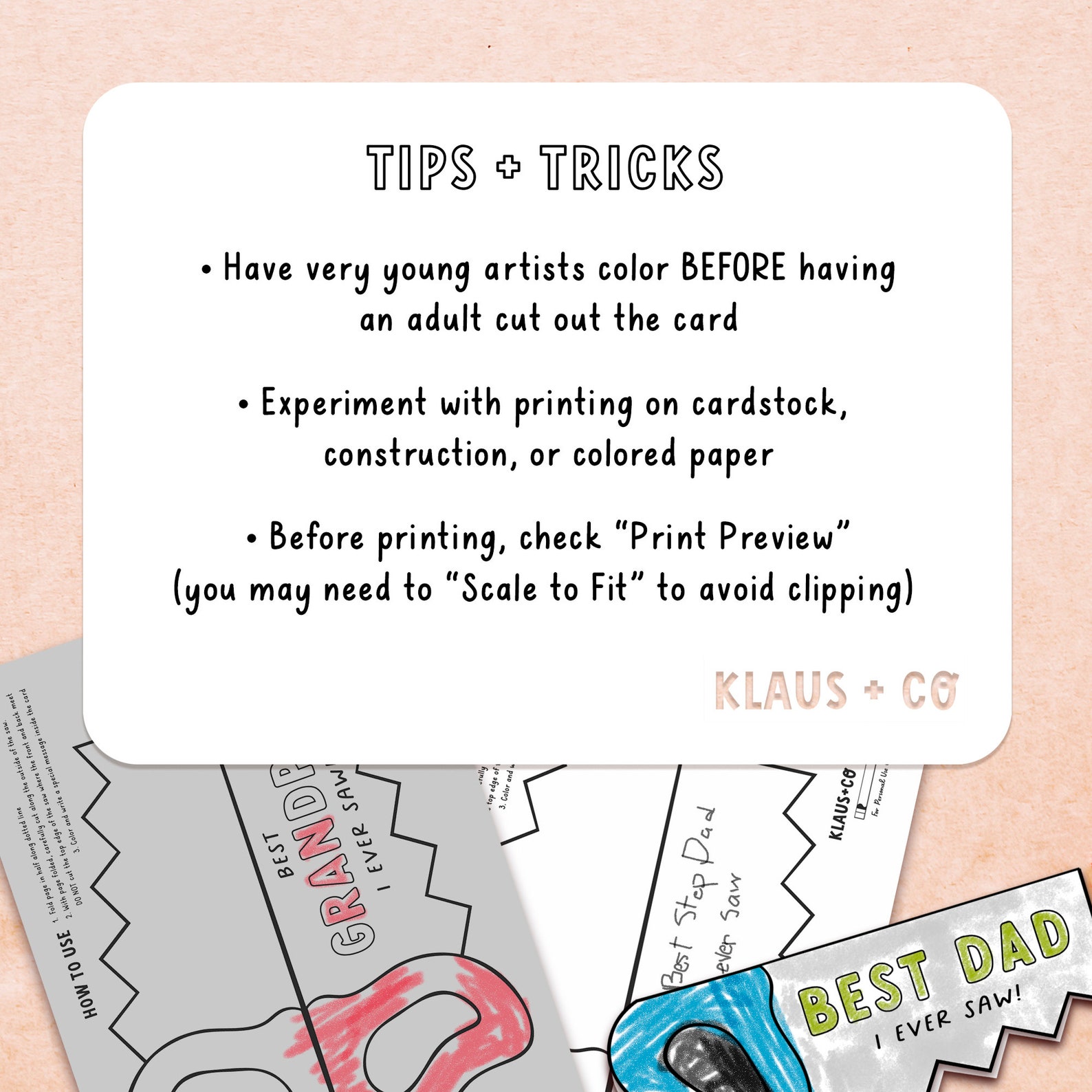 Father's Day Saw Card: Cut and Color for Dad/grandpa (printable PDF) - Etsy