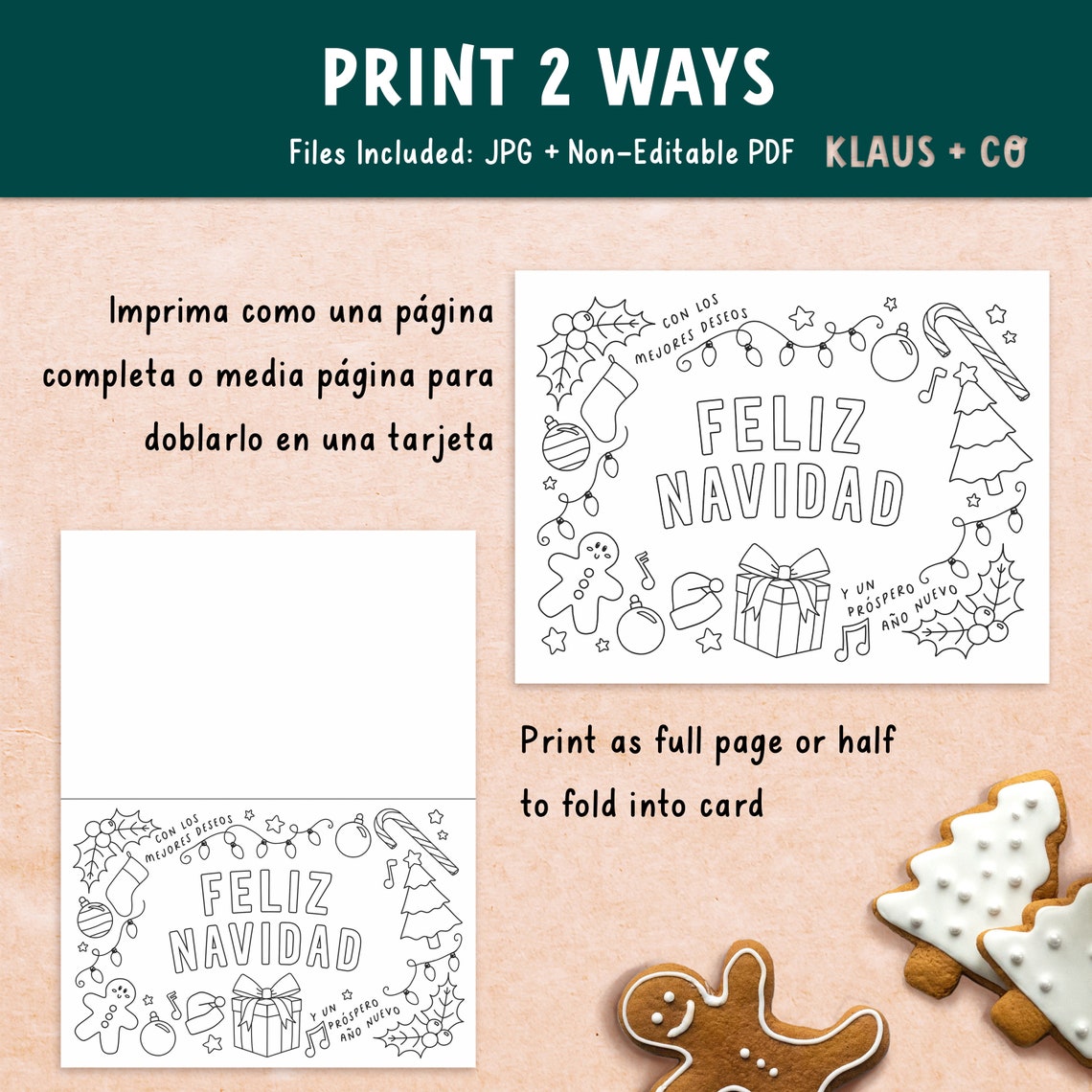 Feliz Navidad Coloring Page and Card / Printable Activity / Digital ...