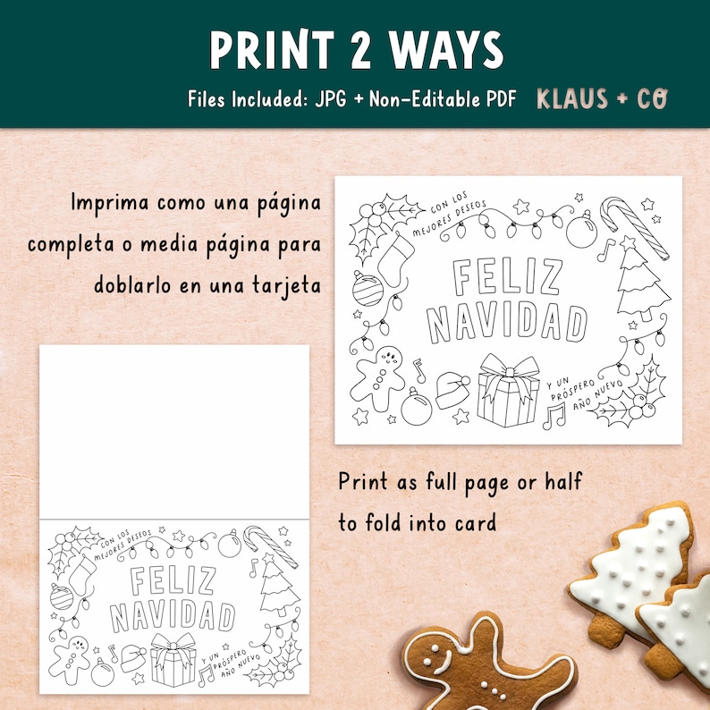 Feliz Navidad Coloring Page and Card / Printable Activity / Digital ...