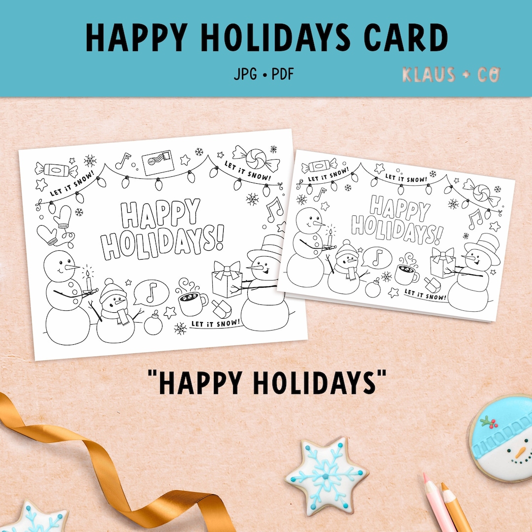 Happy Holidays Coloring Page and Card / Printable Activity / Digital ...