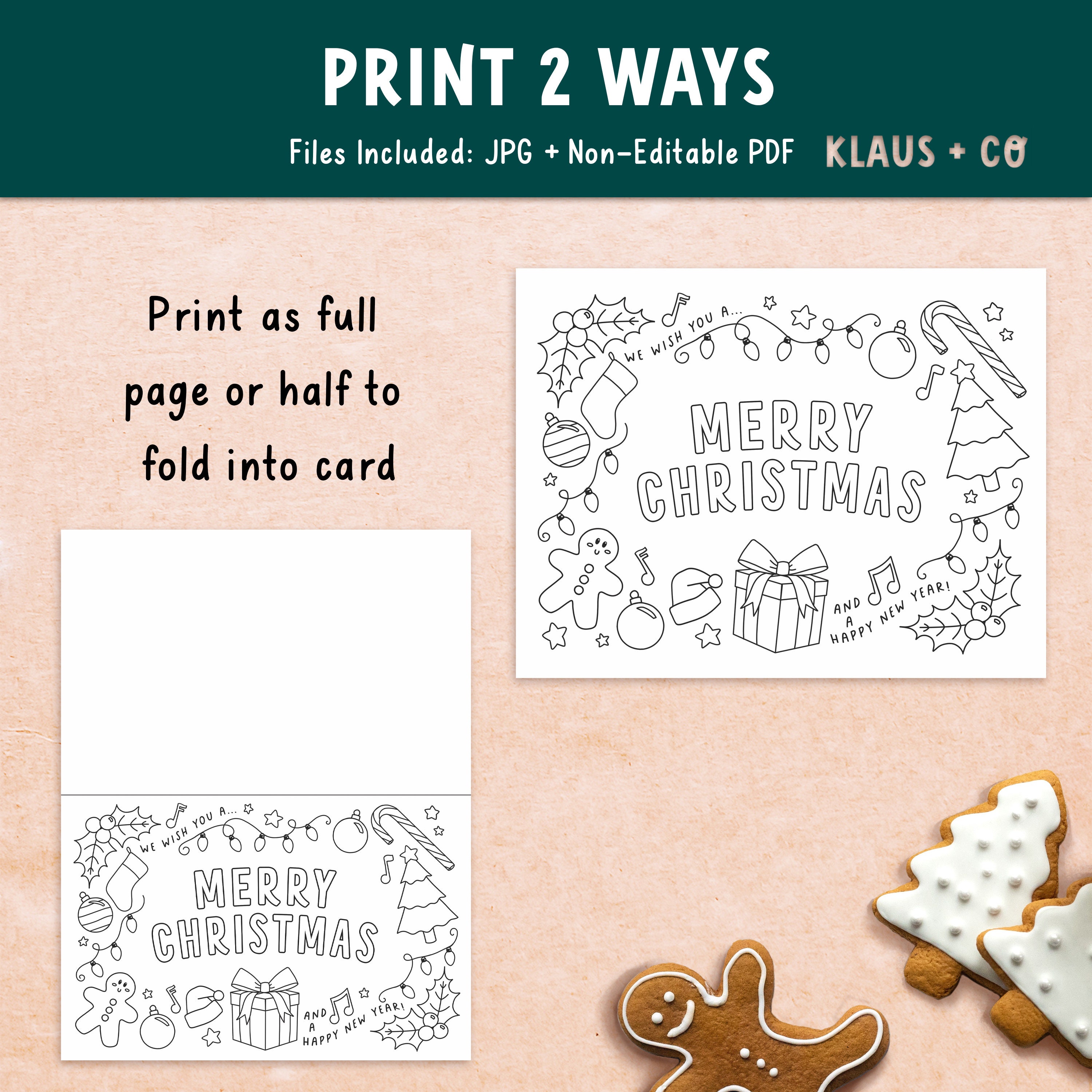 Merry Christmas Coloring Page and Card / Printable Activity / Digital ...