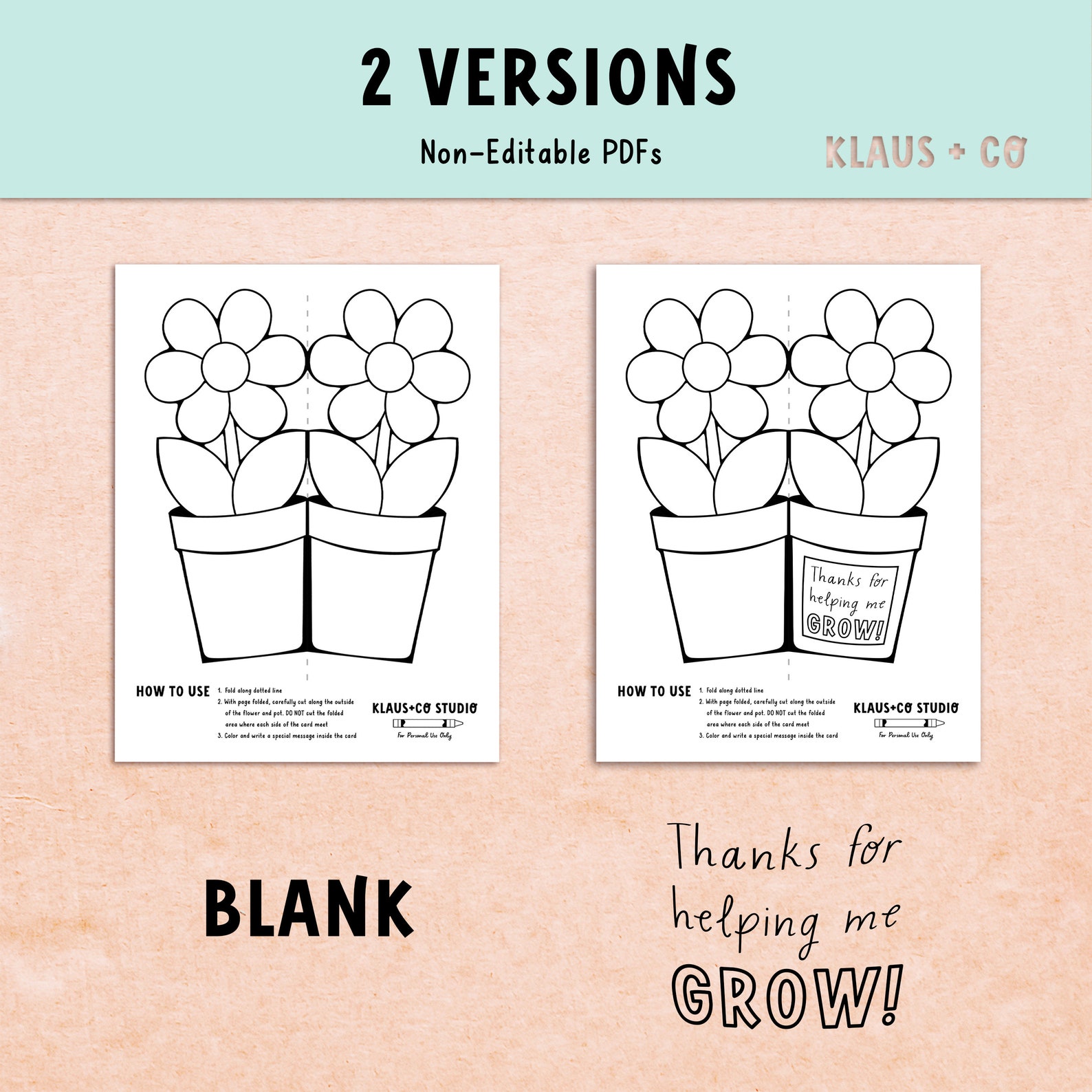 Thanks for Helping Me Grow Printable Card / Mother's Day or Teacher ...