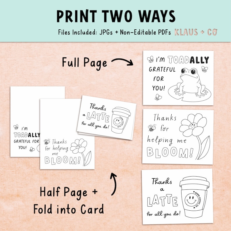 Punny Thank You Coloring Pages for Kids / Three Cards / Thanks a Latte ...