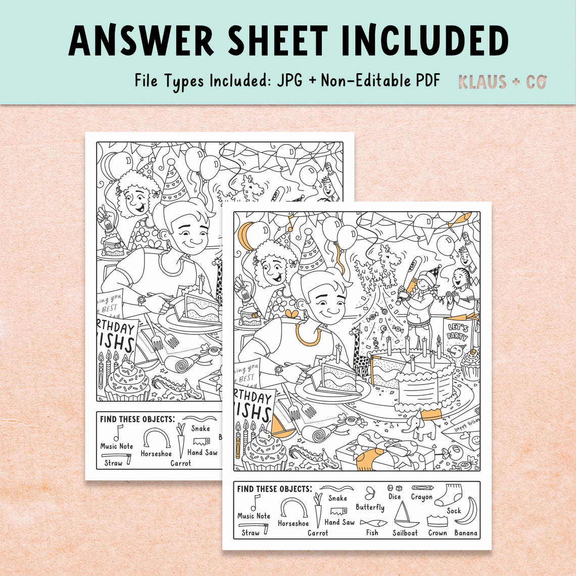 Color and Find Hidden Object Birthday Coloring Page / Printable ...