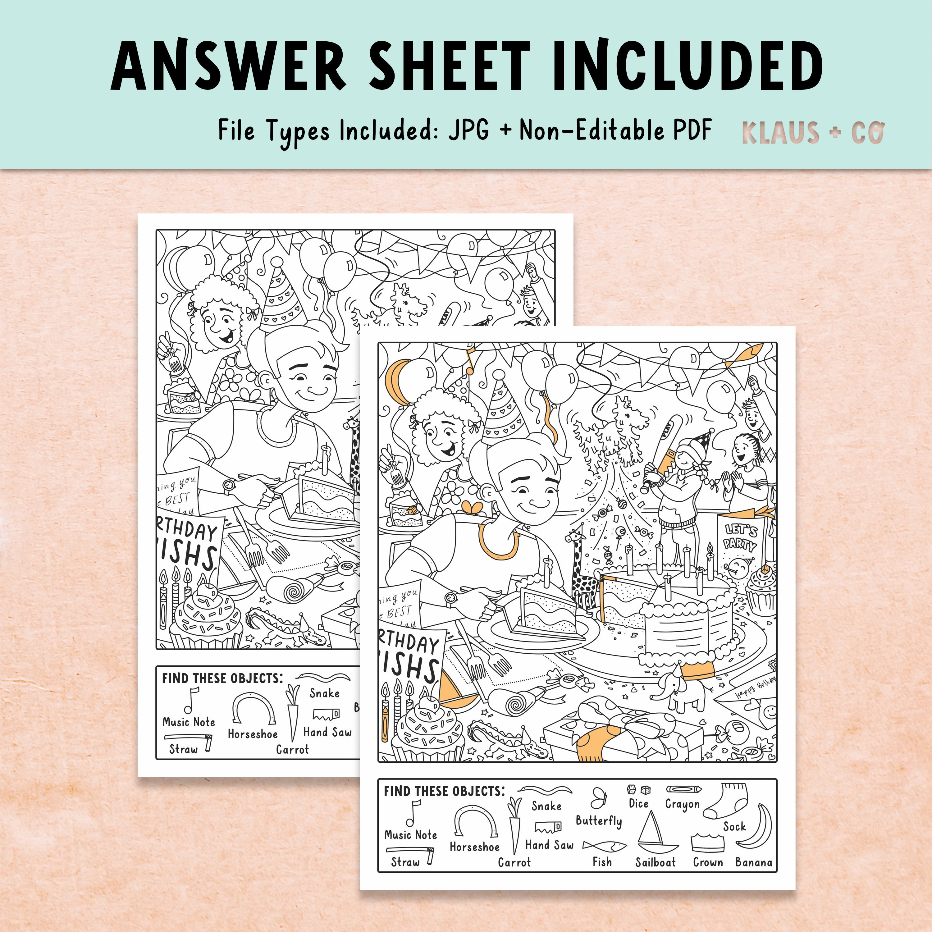 Color and Find Hidden Object Birthday Coloring Page / Printable ...