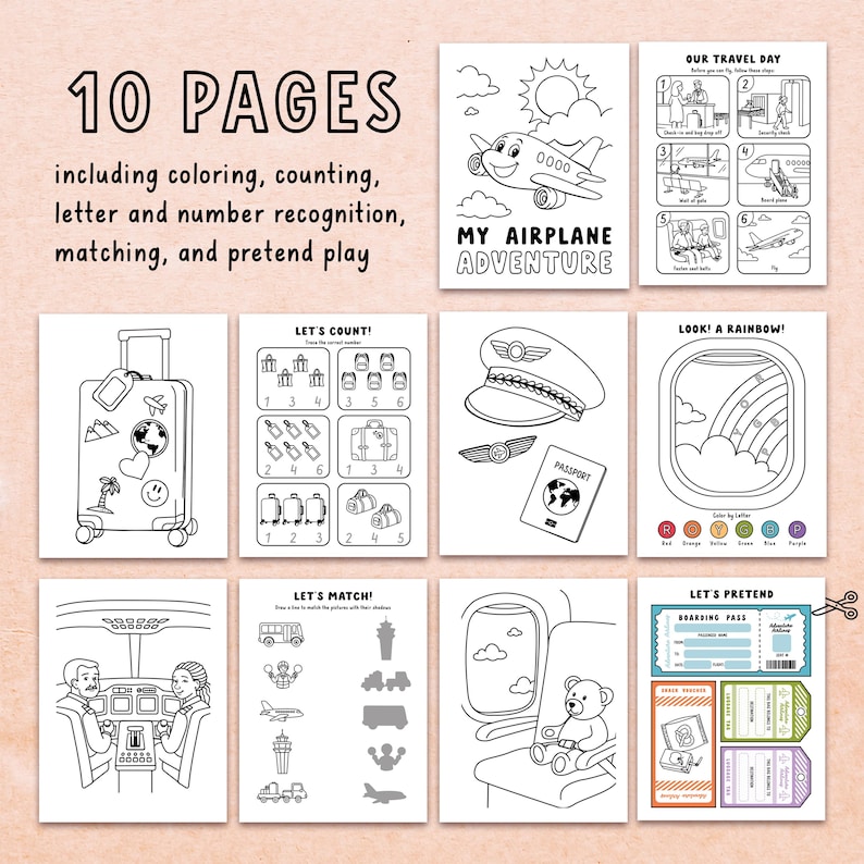 Airplane Activity Pack for Toddlers | Travel Coloring & Learning ...
