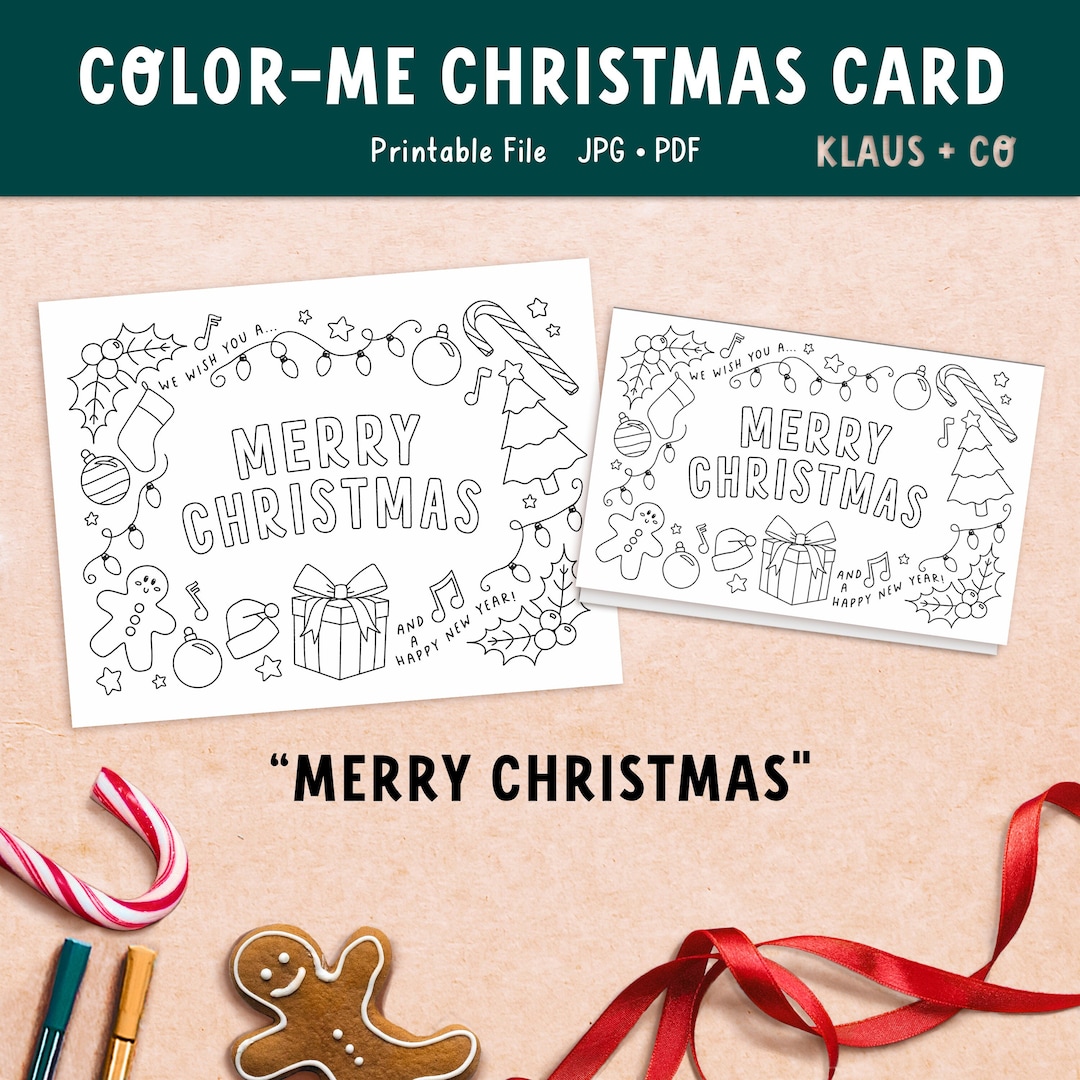 Merry Christmas Coloring Page and Card / Printable Activity / Digital ...