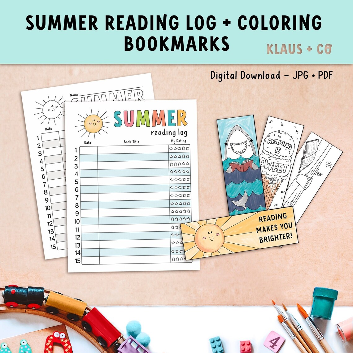 Summer Reading Log for Kids / Coloring Bookmarks / Printable - Etsy